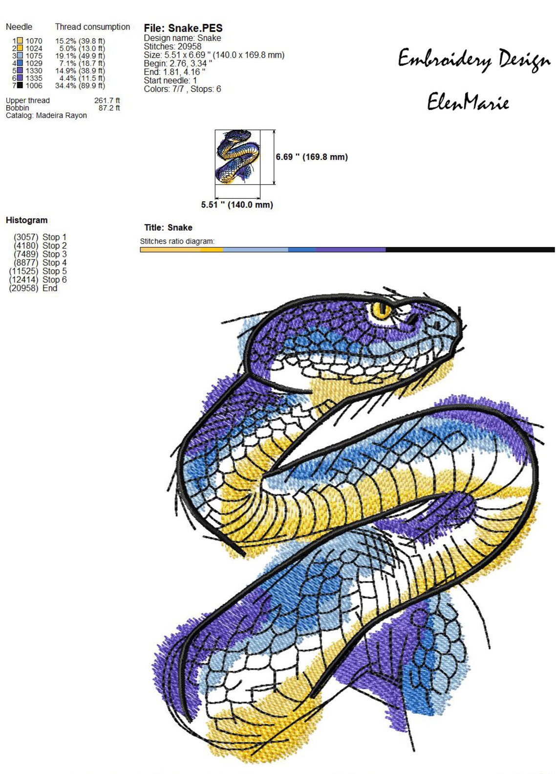 Painted Snake Machine Embroidery Design Embroidery Reptile | Etsy