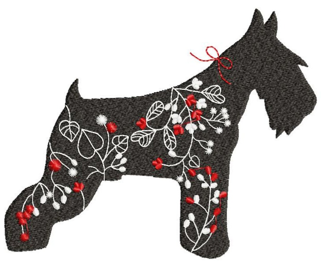 Dog Schnauzer With Floral Machine Embroidery Design, Pets Embroidery ...