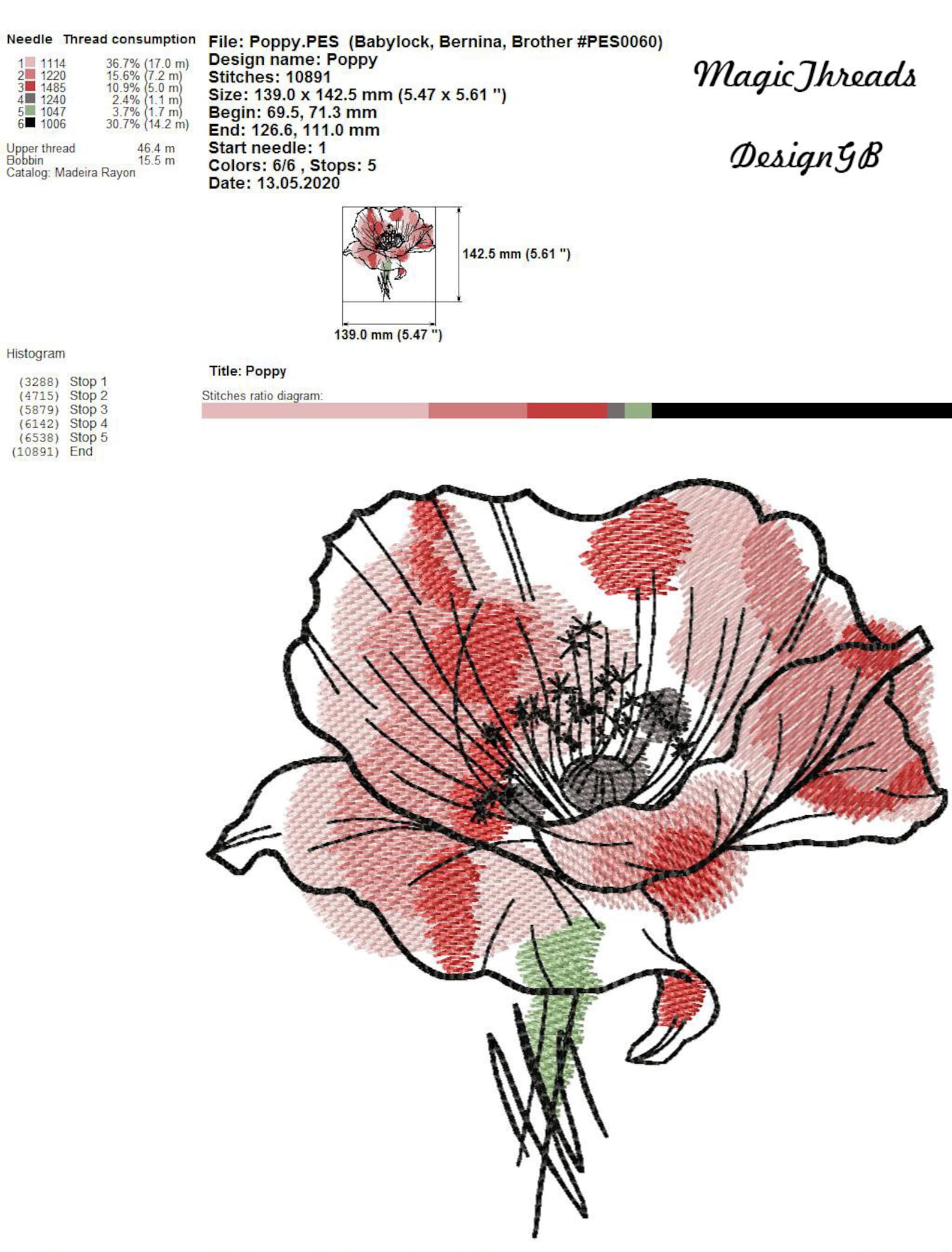 Poppy Machine Embroidery Designs Poppy Embroidery Flowers | Etsy UK