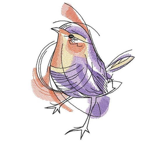 Painted Bird Machine Embroidery Design Embroidery Watercolor - Etsy