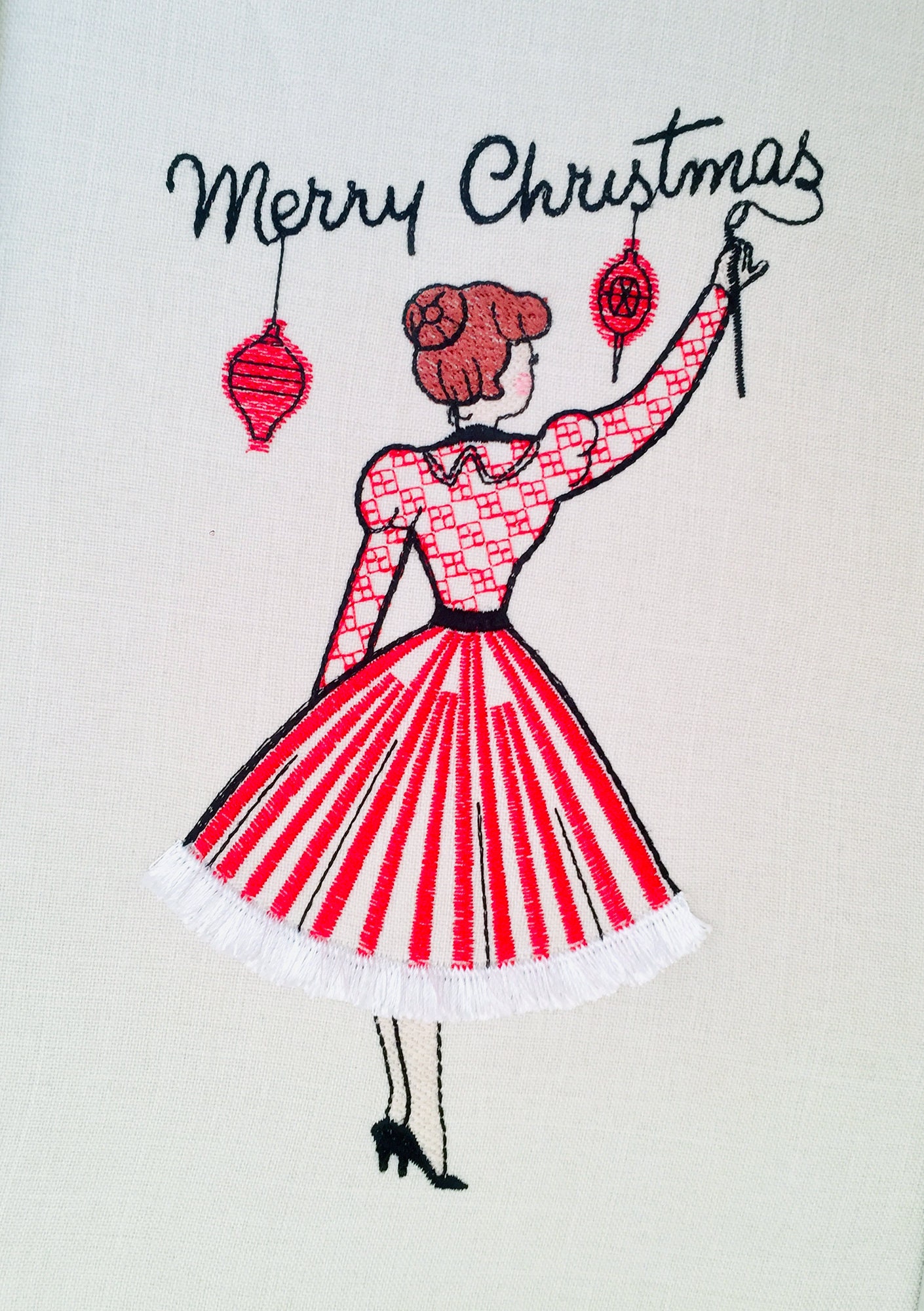 Merry Christmas Machine Embroidery Design Fringe, Christmas Vintage ...