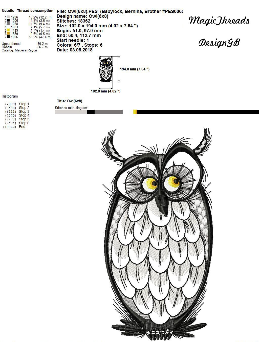 Owl Doodle Machine Embroidery Design Owl Design Owl | Etsy