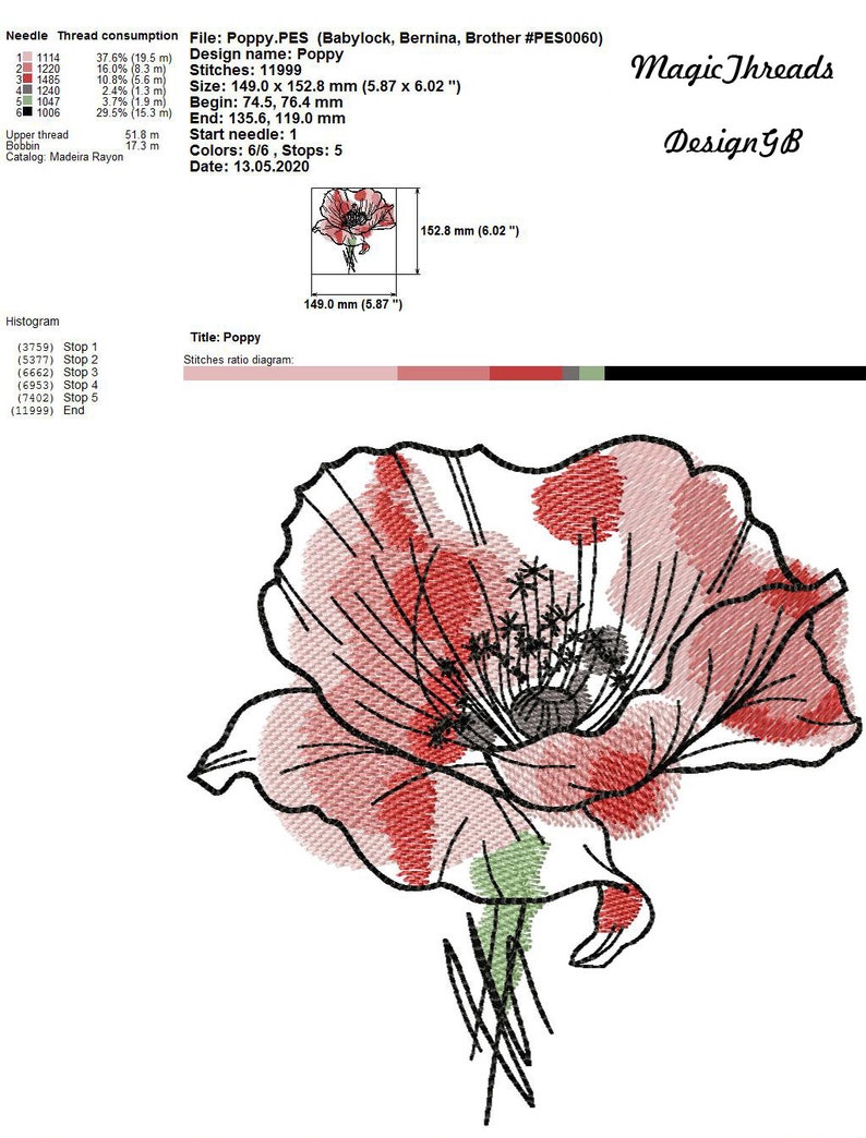 Poppy Machine Embroidery Designs, Poppy Embroidery, Flowers Design ...