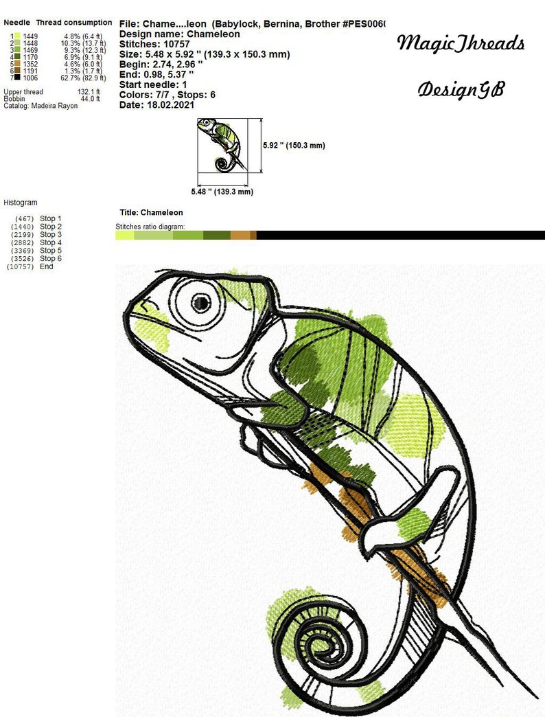 Chameleon Machine Embroidery Design, Embroidery Chameleon, Embroidery ...
