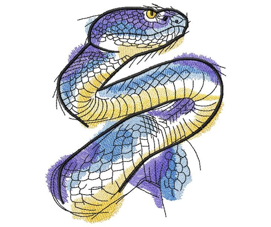 Painted Snake Machine Embroidery Design Embroidery Reptile | Etsy
