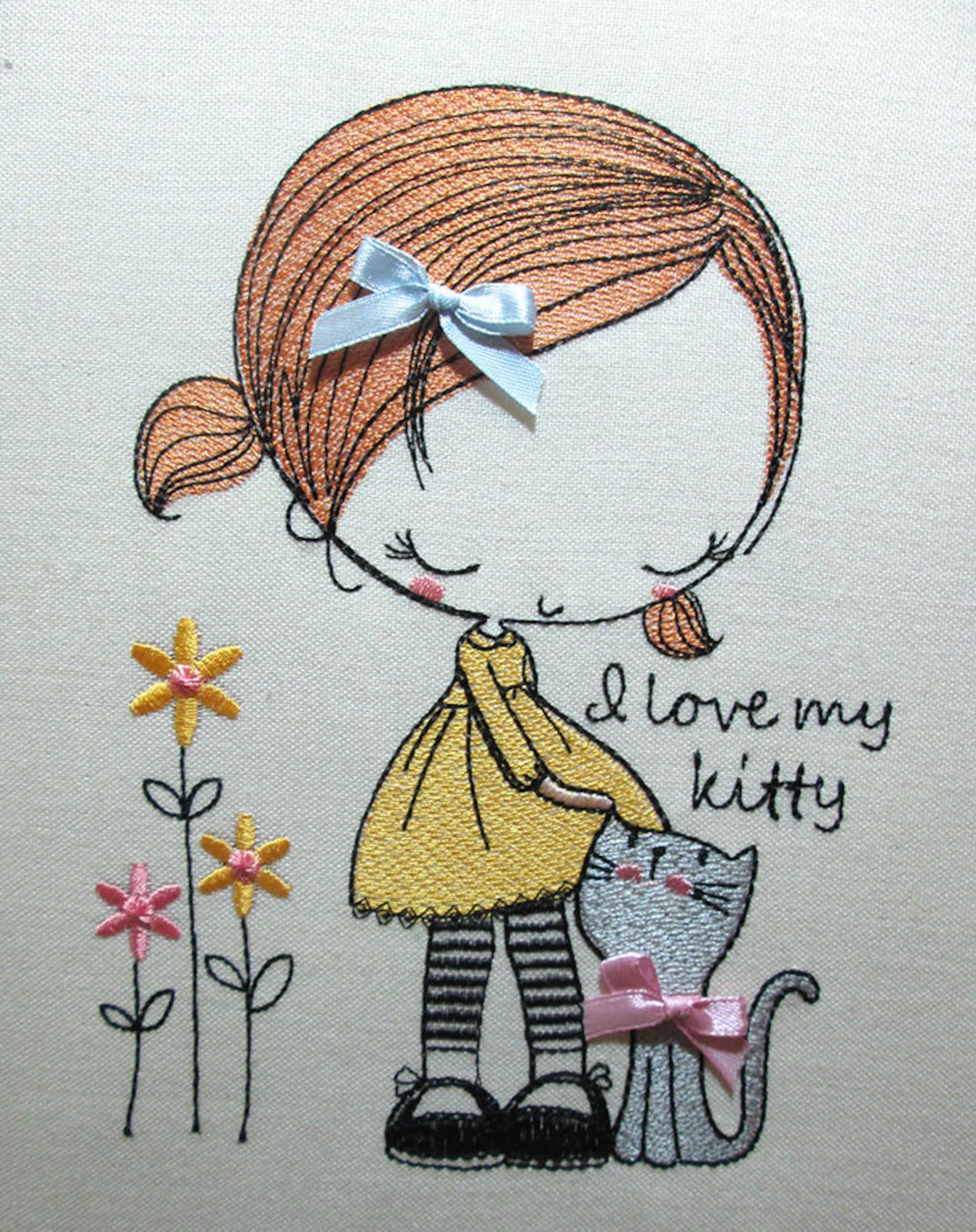 I Love My Kitty Machine Embroidery Design Embroidery Girl - Etsy