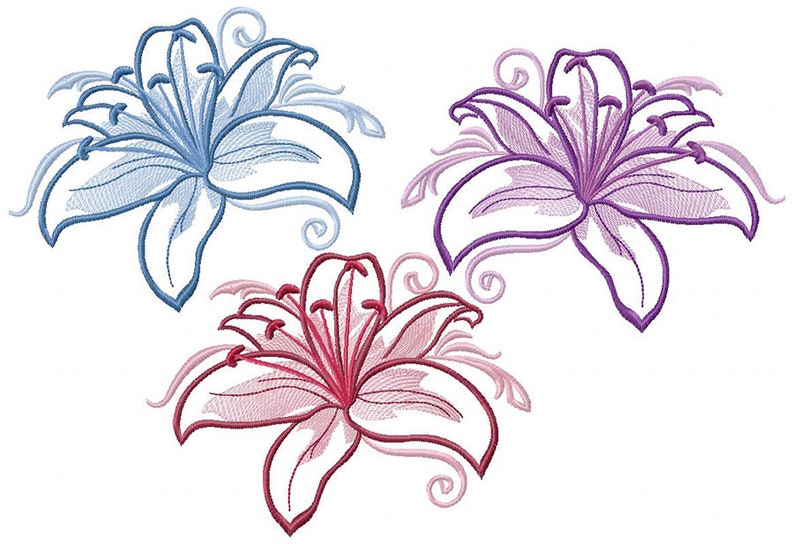 Lily Blooms Machine Embroidery Design, Embroidery Flowers, Embroidery ...