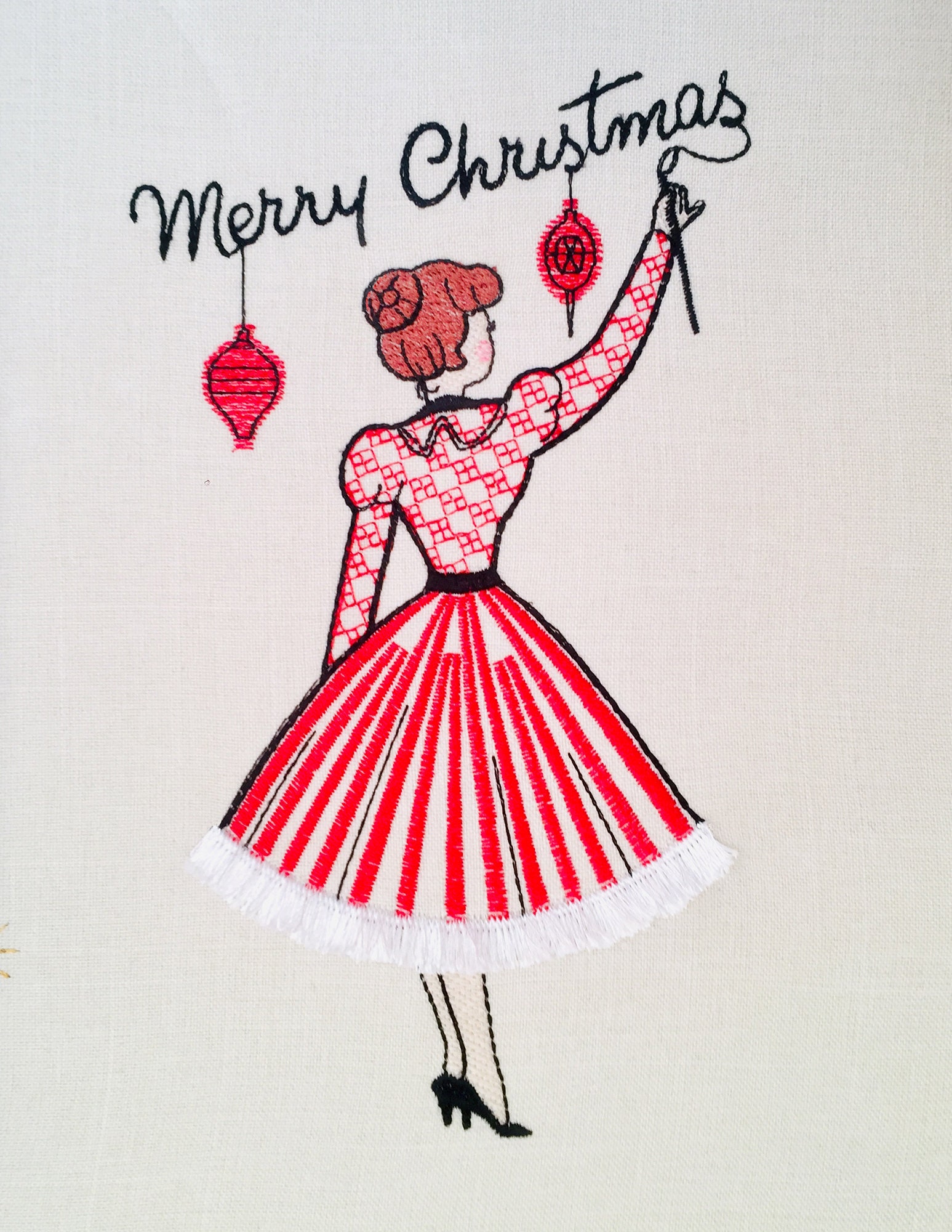 Merry Christmas Machine Embroidery Design Fringe, Christmas Vintage ...