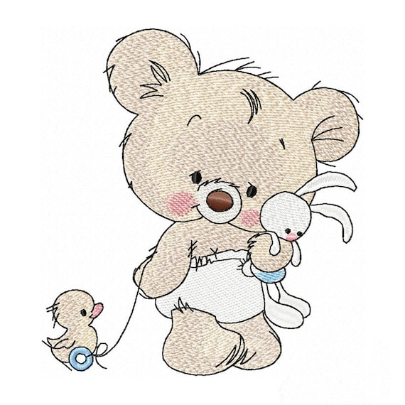 Bear With Toy Machine Embroidery Design Embroidery Bear Kids - Etsy