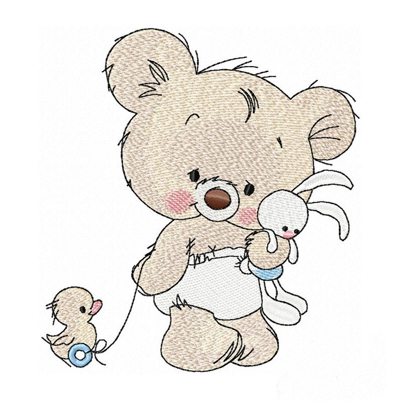 Bear With Toy Machine Embroidery Design Embroidery Bear Kids - Etsy
