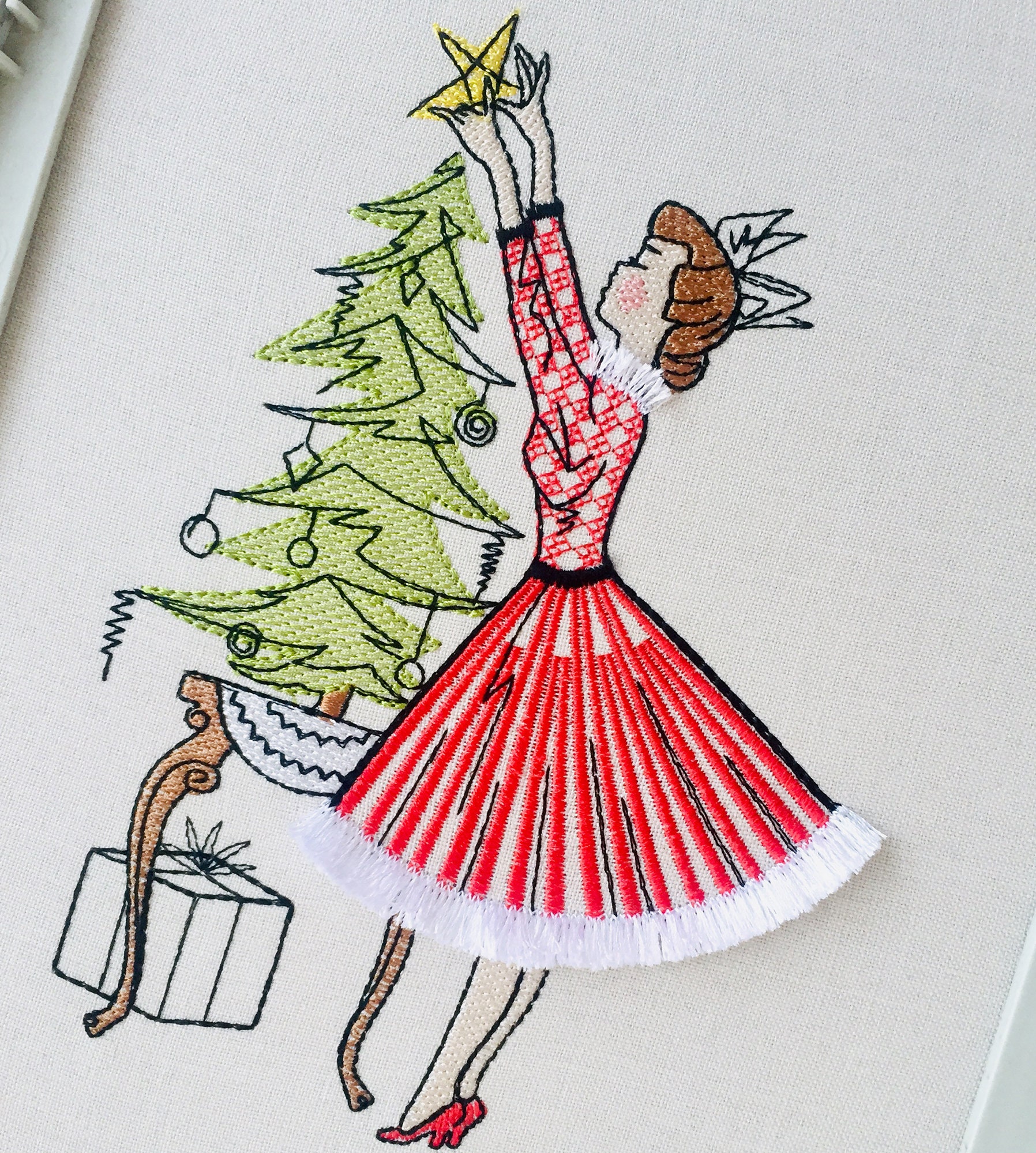 Lady Putting Star on Tree Machine Embroidery Design Fringe - Etsy UK