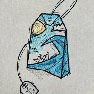 Sea Tea Bag Machine Embroidery Design, Sea Embroidery, Tea Bag Shaped ...