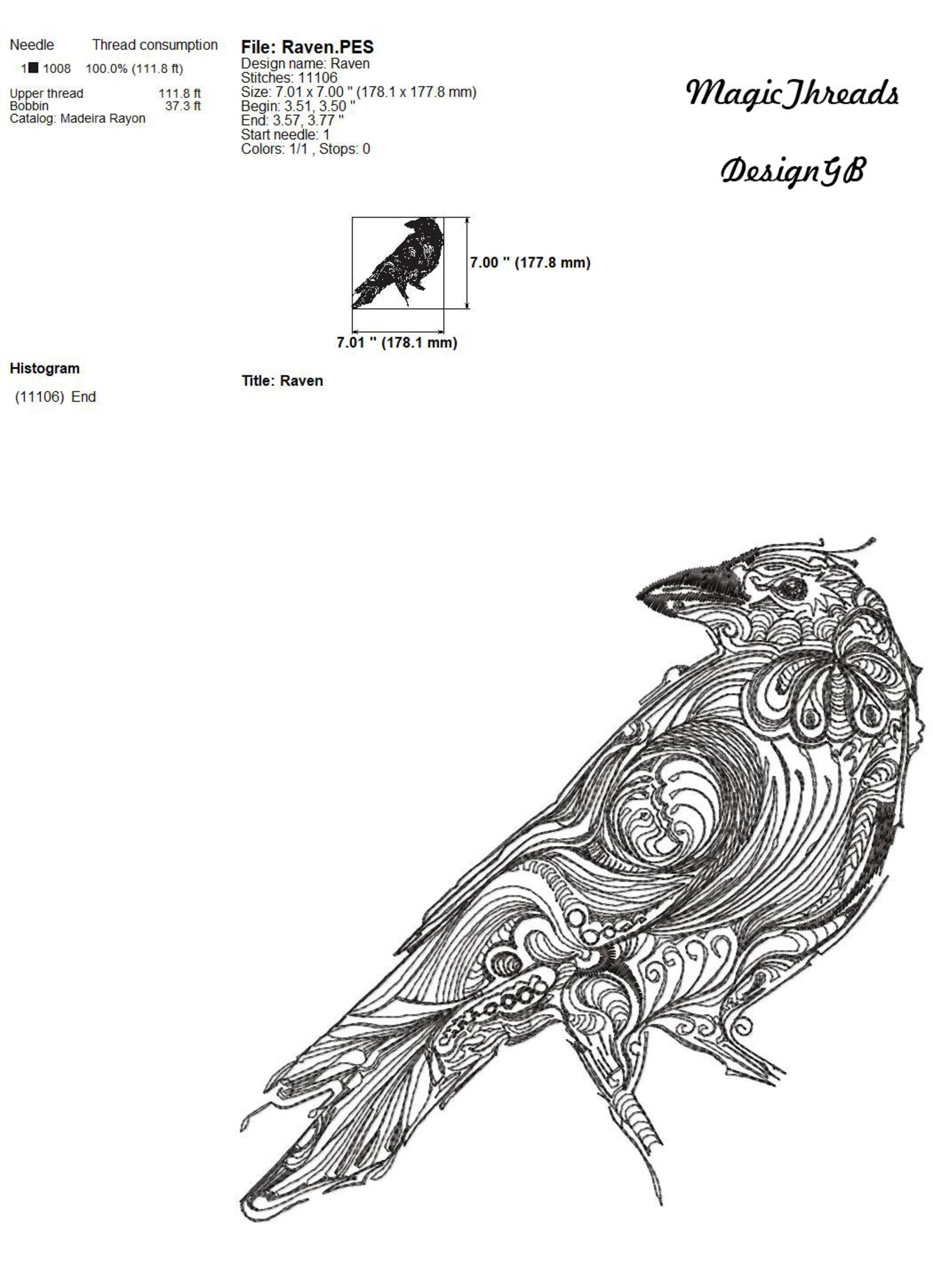 Raven Machine Embroidery Design, Embroidery Raven, Bird Design ...