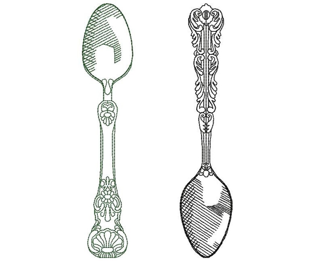 Teaspoons Machine Embroidery Design, Vintage Cutlery Design, Embroidery ...