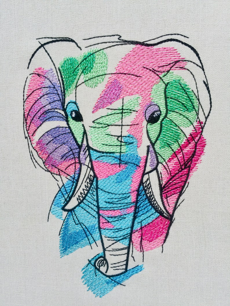 Painted Elephant Machine Embroidery Design, Embroidery Elephant, Animal ...