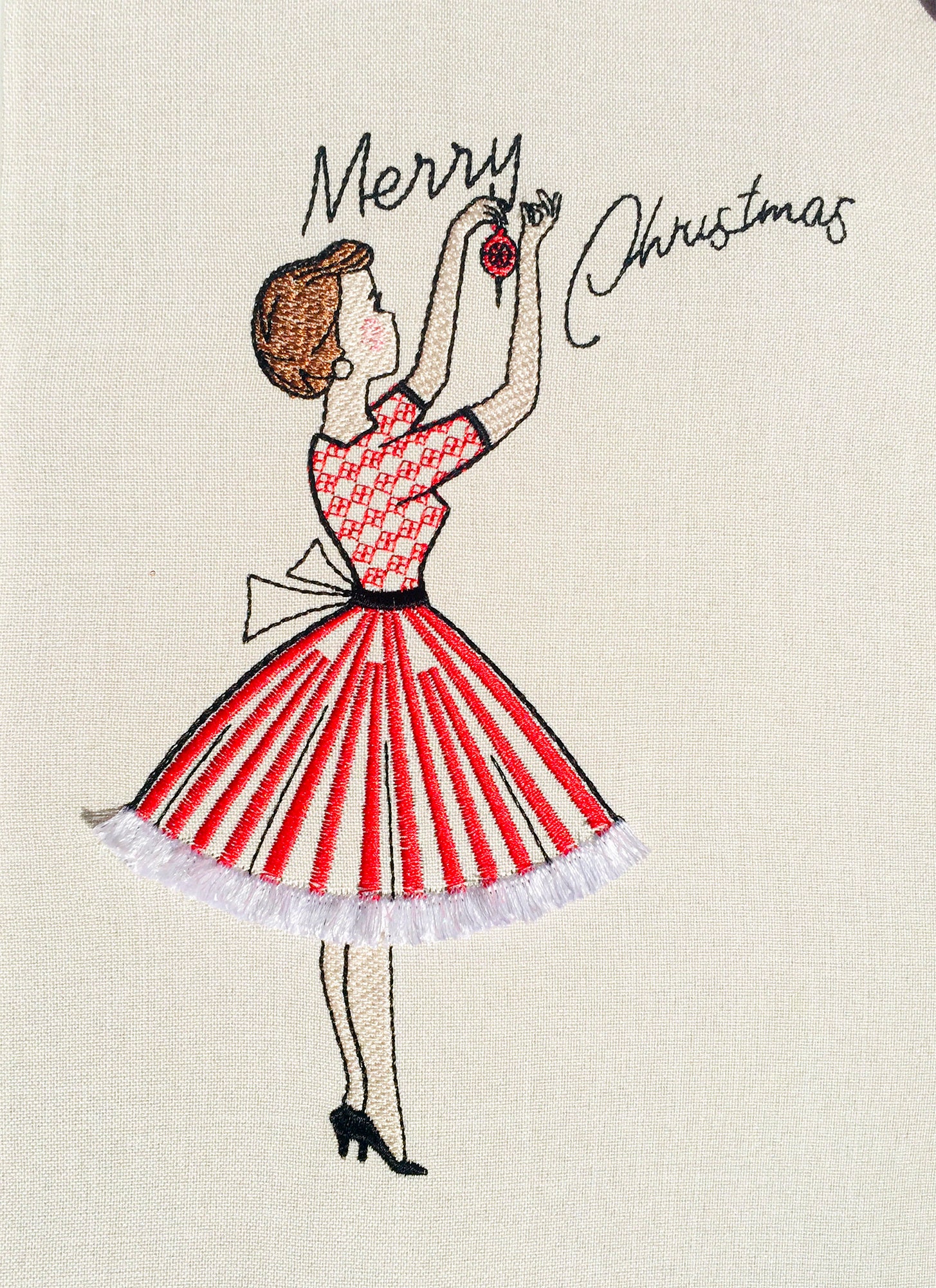 Merry Christmas Machine Embroidery Design Fringe, Christmas Vintage ...