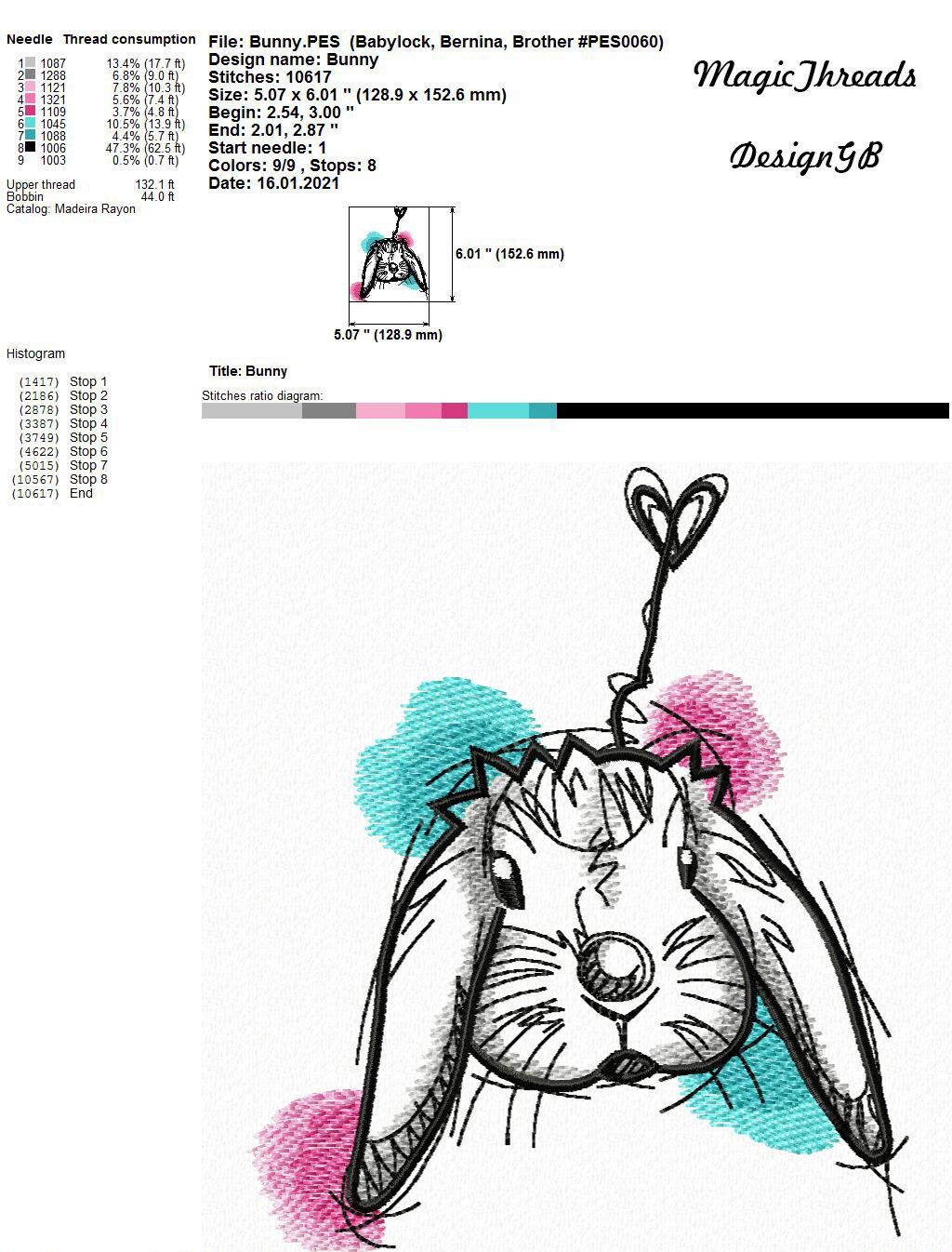 Bunny Machine Embroidery Design, Bunny Embroidery, Embroidery Animals ...