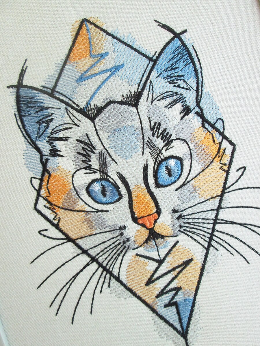 Blue Cat Machine Embroidery Design Embroidery Cat Embroidery - Etsy