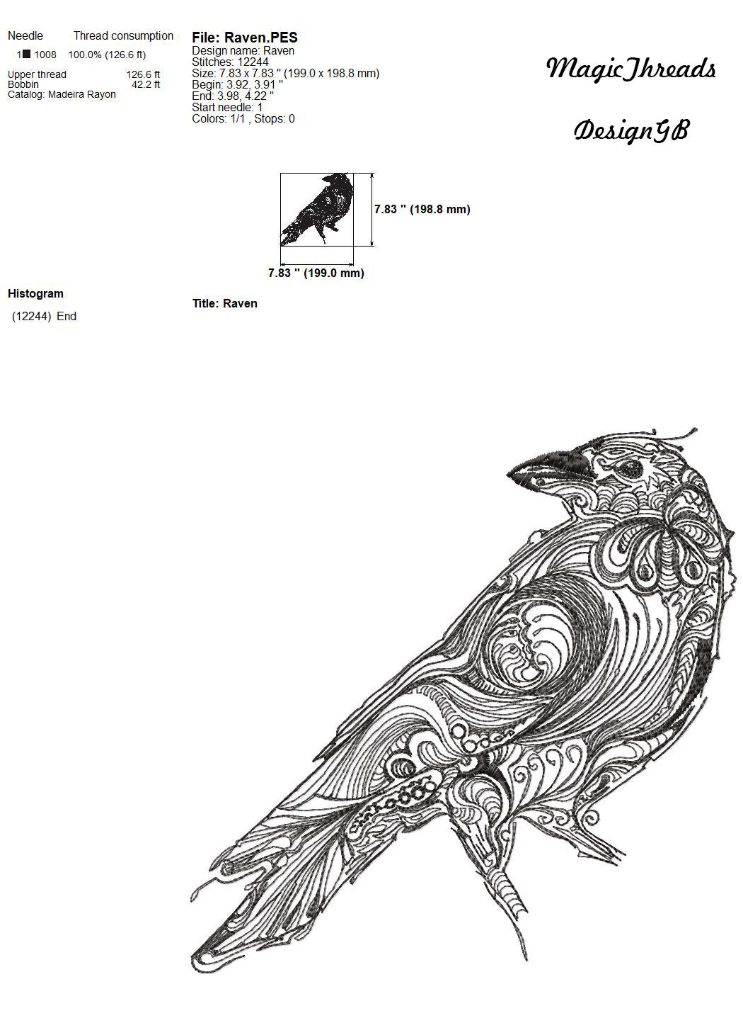 Raven Machine Embroidery Design, Embroidery Raven, Bird Design ...