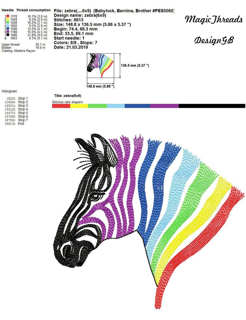 Rainbow Zebra Machine Embroidery Design Embroidery Zebra - Etsy