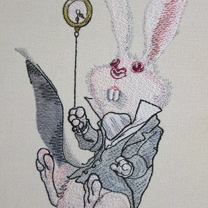 White Rabbit Machine Embroidery Design, Embroidery White Rabbit, Alice ...