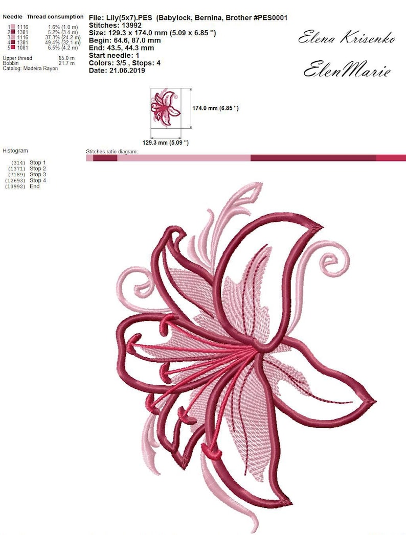 Lily Applique Machine Embroidery Design, Lily Applique Design, Applique ...