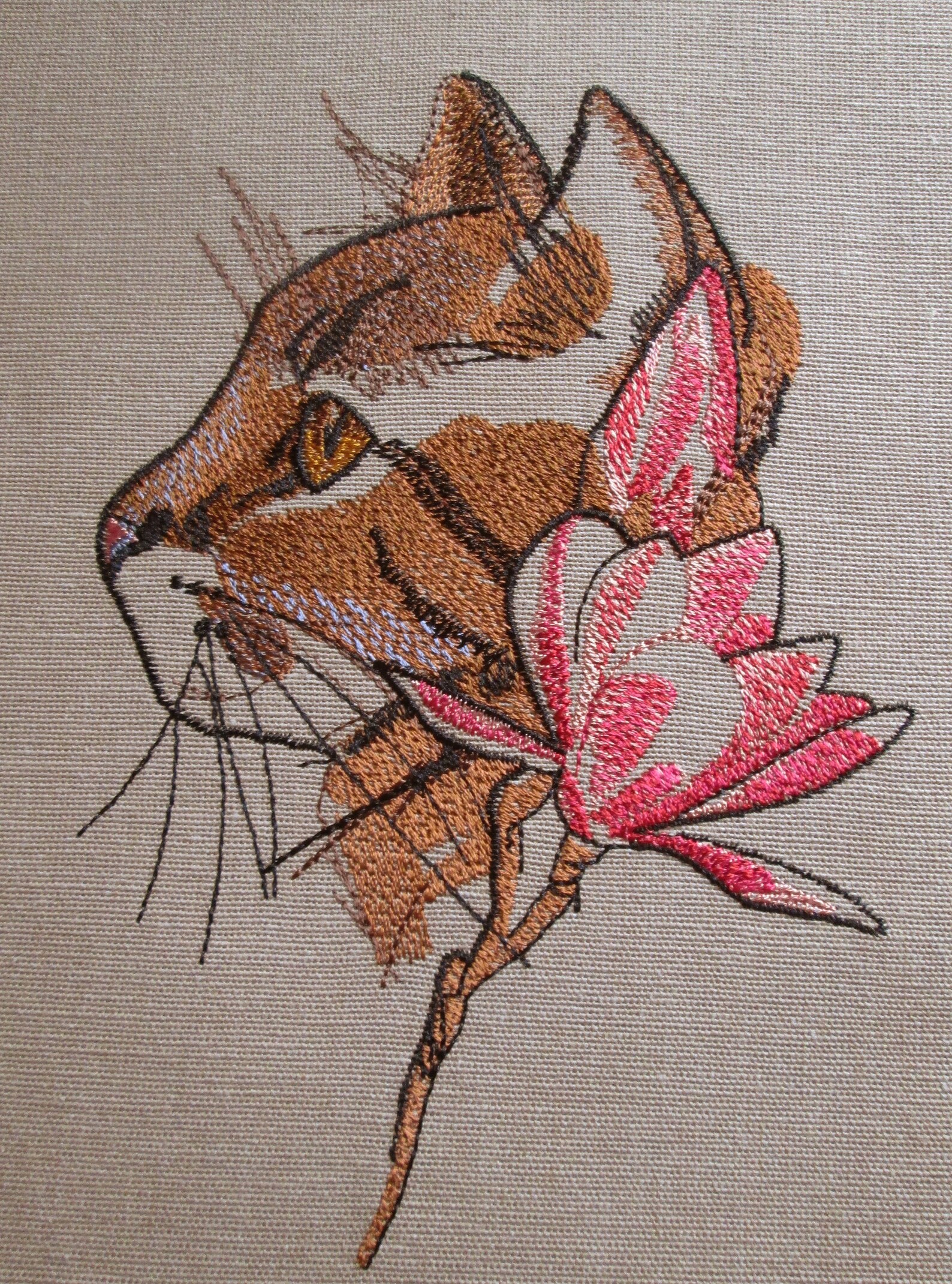 Cat With Flowers Machine Embroidery Design, Embroidery Cat, Embroidery ...