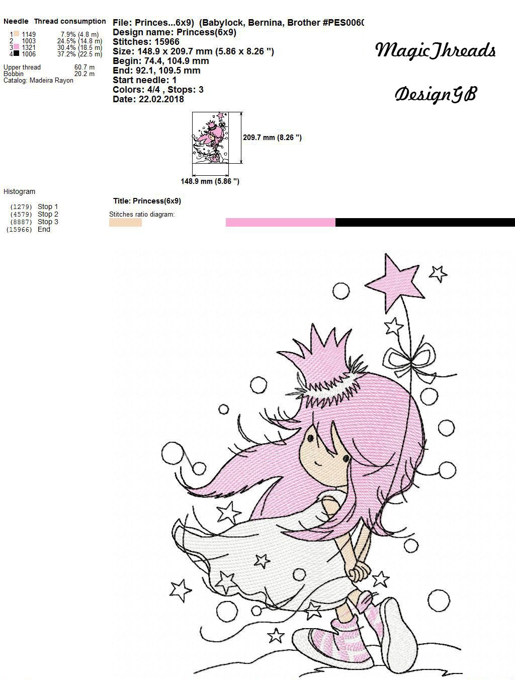 Pink Princess Machine Embroidery Design Embroidery Princess - Etsy