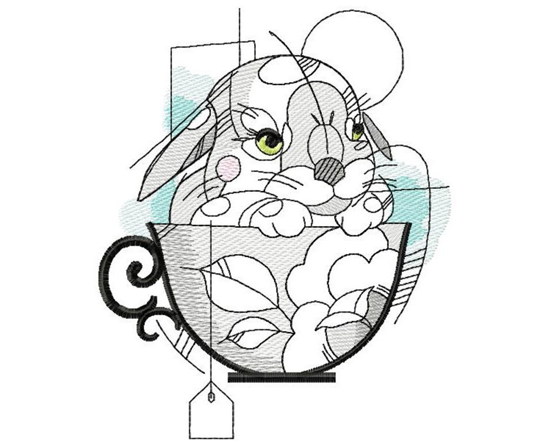 Rabbit Machine Embroidery Design, Embroidery Rabbit, Rabbit in a Cup ...