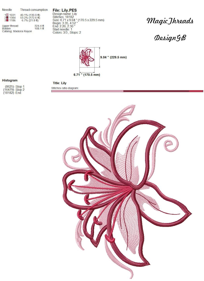 Lily Blooms Machine Embroidery Design, Embroidery Flowers, Embroidery ...