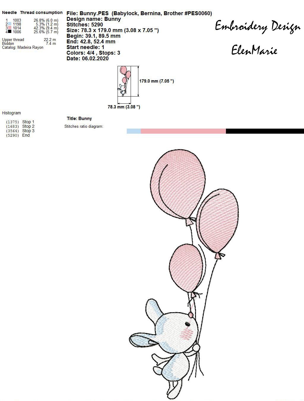 Bunny With Balloons Machine Embroidery Design Embroidery - Etsy