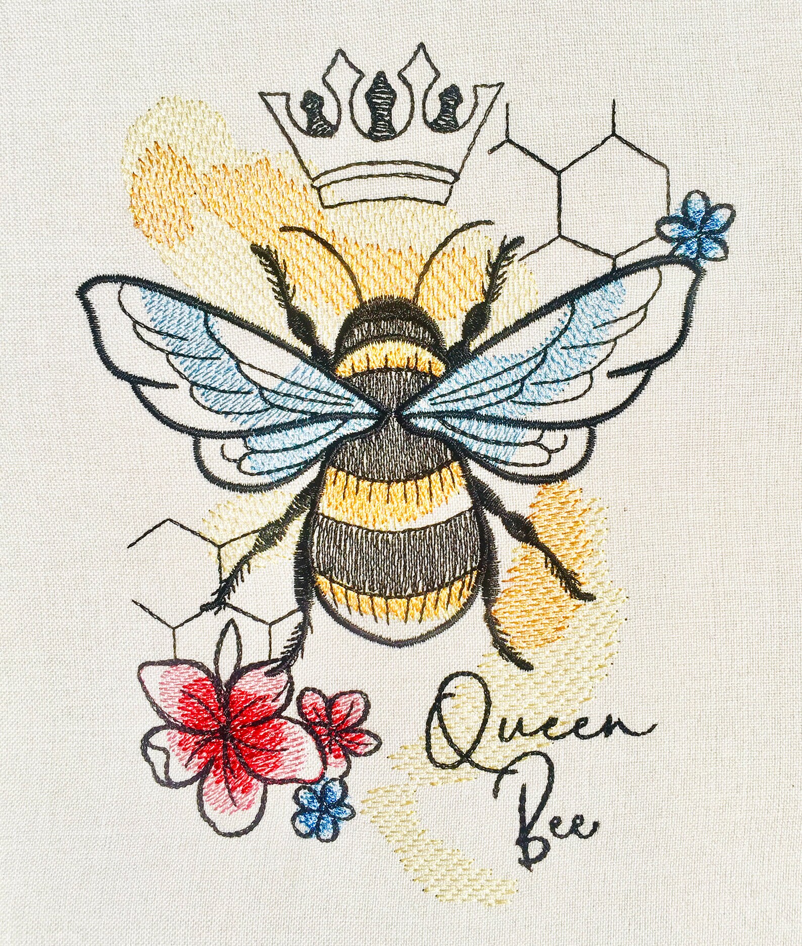 Queen Bee Machine Embroidery Designs, Bee Embroidery, Bee on Honeycombs ...