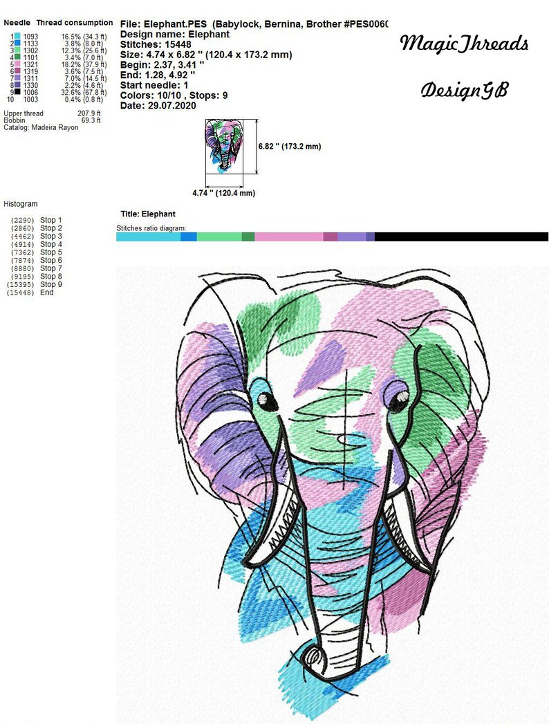 Painted Elephant Machine Embroidery Design, Embroidery Elephant, Animal ...
