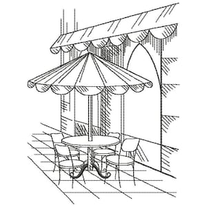 Street Cafe Machine Embroidery Designs, European Cafe Etching ...