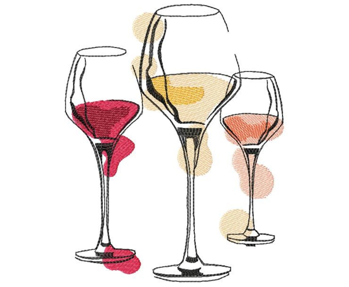Wine in Glasses Machine Embroidery Designs, Wine Lover Embroidery ...