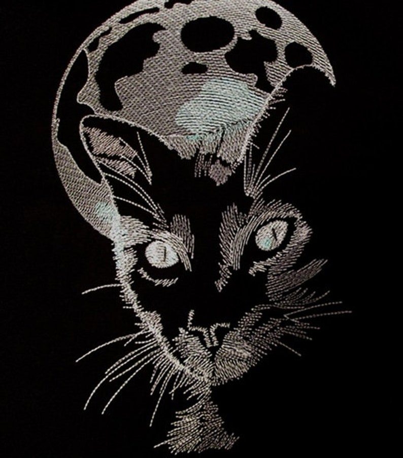 Moon Cat Machine Embroidery Design Black Cat Design Cat - Etsy
