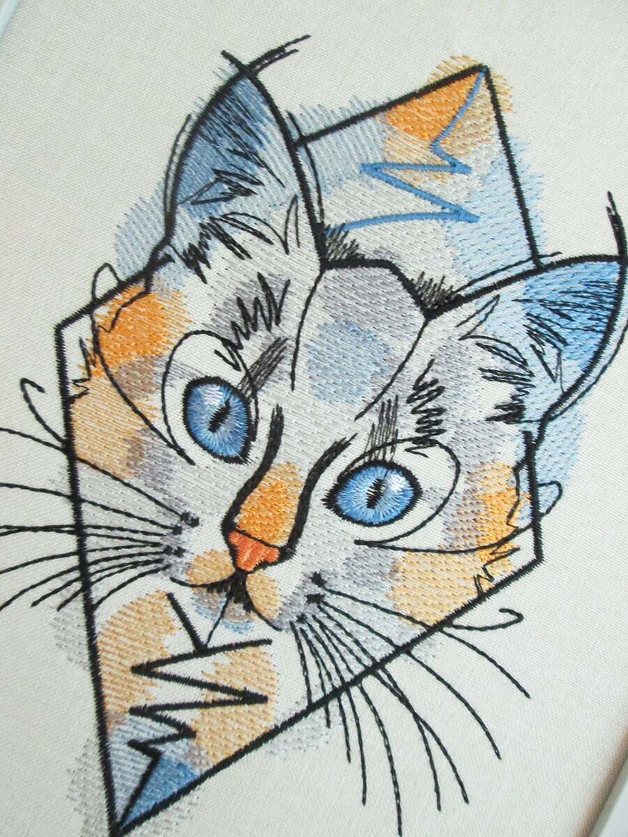 Blue Cat Machine Embroidery Design Embroidery Cat Embroidery - Etsy