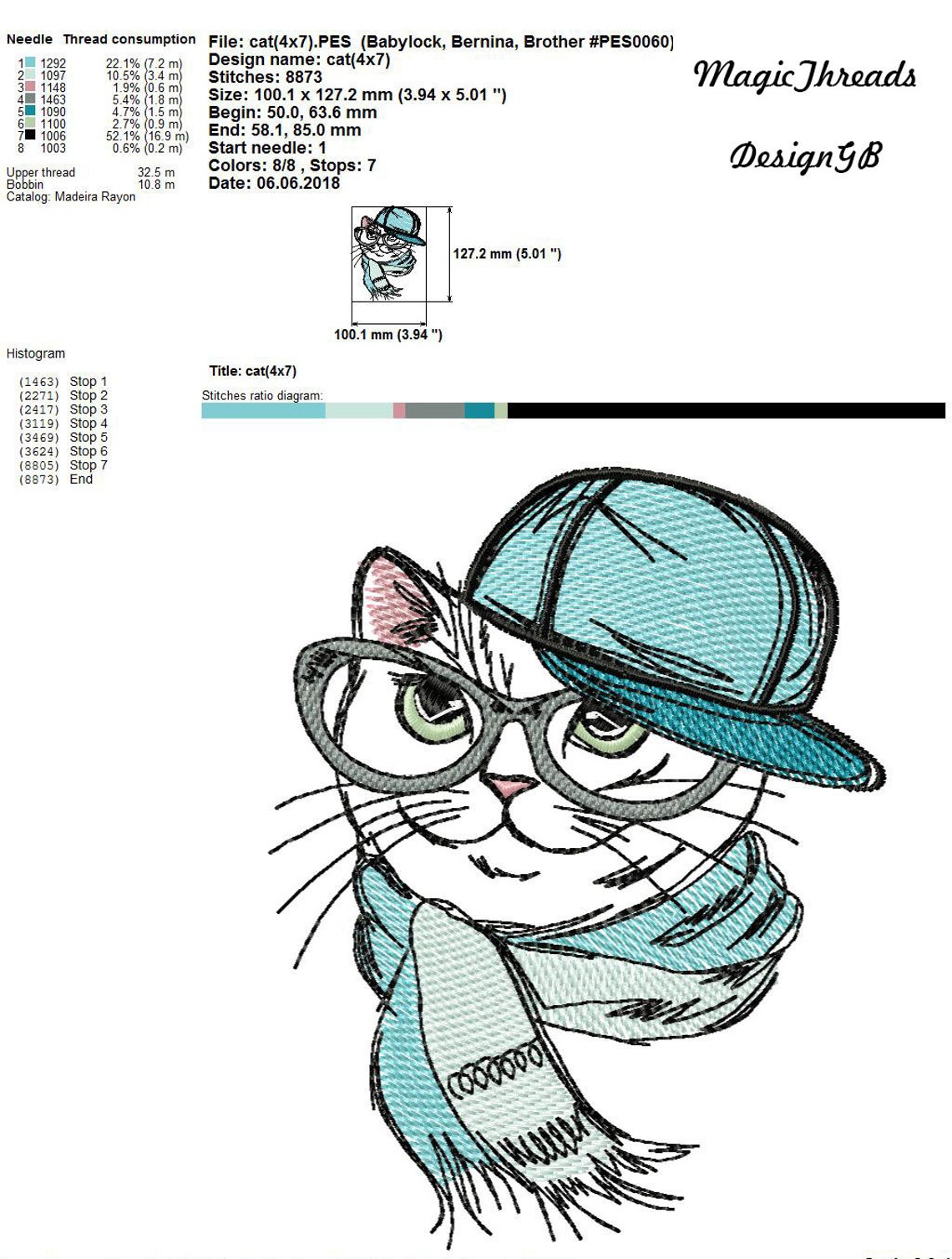 Fashion Cat Machine Embroidery Design, Cat Head Design, Cat With ...