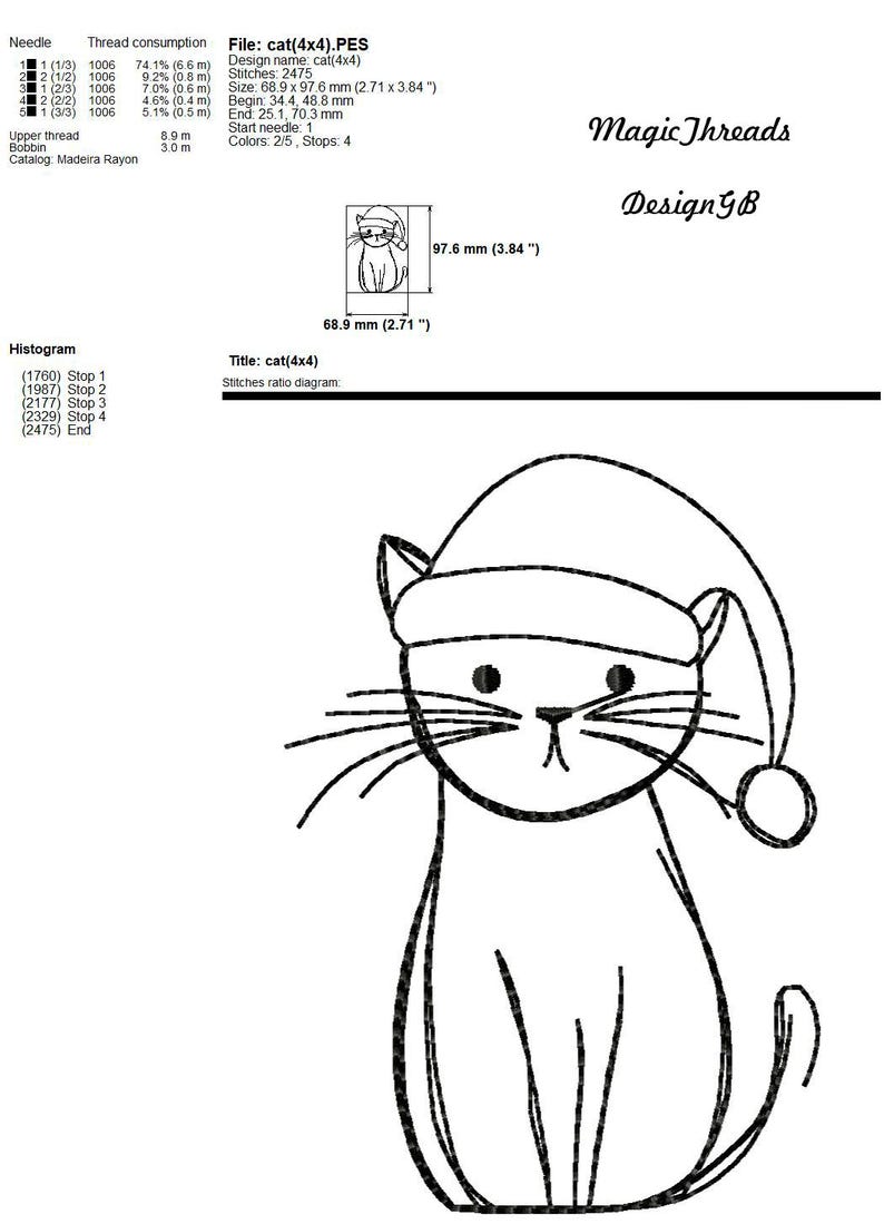 Christmas Cat Santa Hat Applique Machine Embroidery Design Applique ...