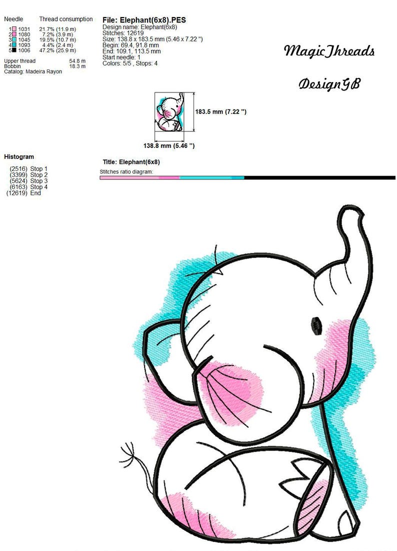 Baby Elephant Machine Embroidery Design, Embroidery Elephant, Kids ...