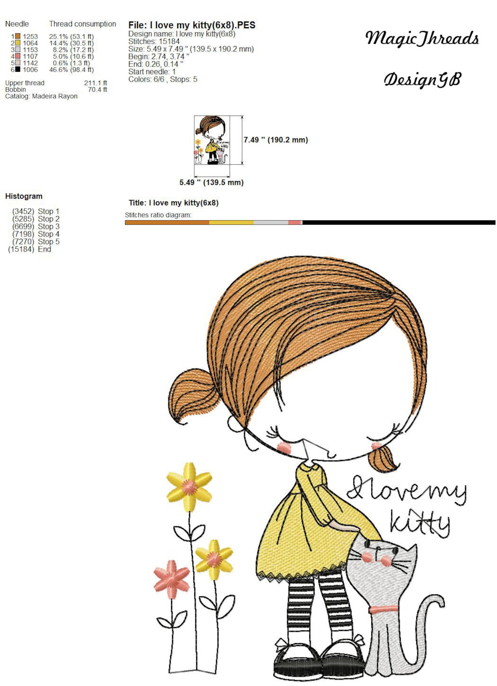 I Love My Kitty Machine Embroidery Design Embroidery Girl - Etsy