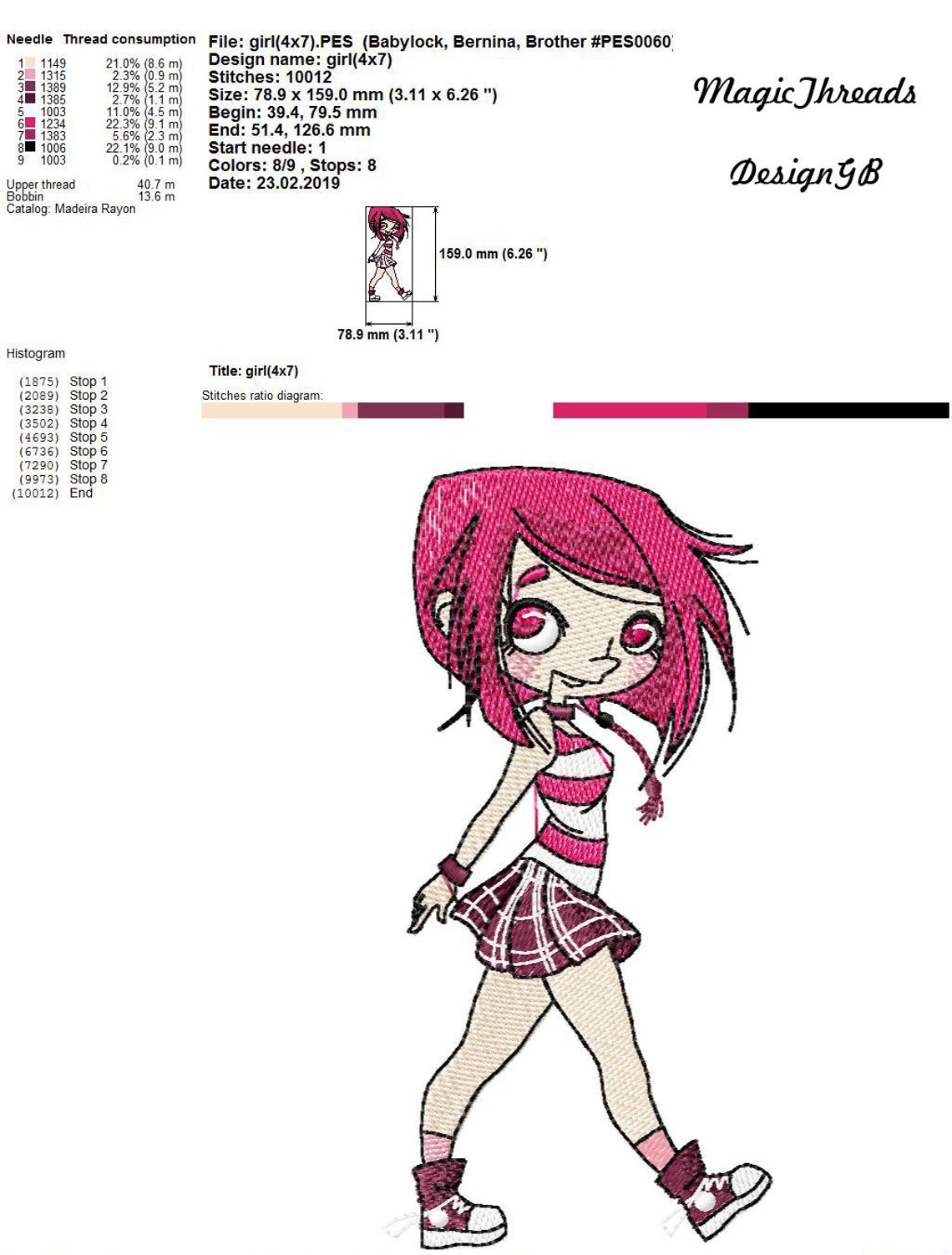 Punk Girl Machine Embroidery Design Embroidery Girl Kids - Etsy