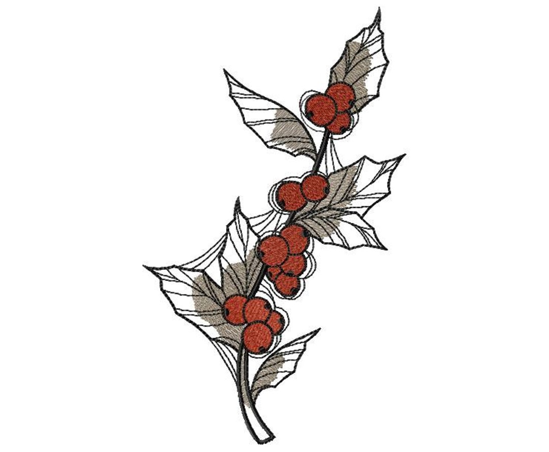 Holly Branch Machine Embroidery Design, Berries Embroidery, Christmas ...