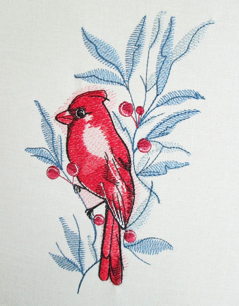 Red Cardinal Machine Embroidery Design, Cardinal Embroidery, Wild Bird ...