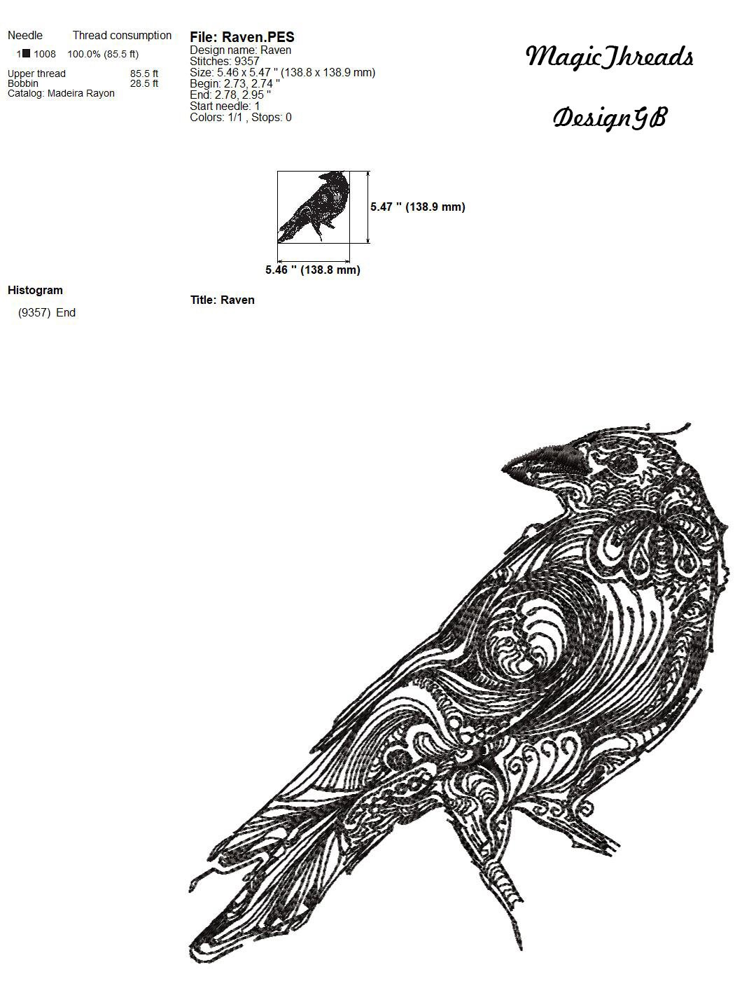 Raven Machine Embroidery Design, Embroidery Raven, Bird Design ...