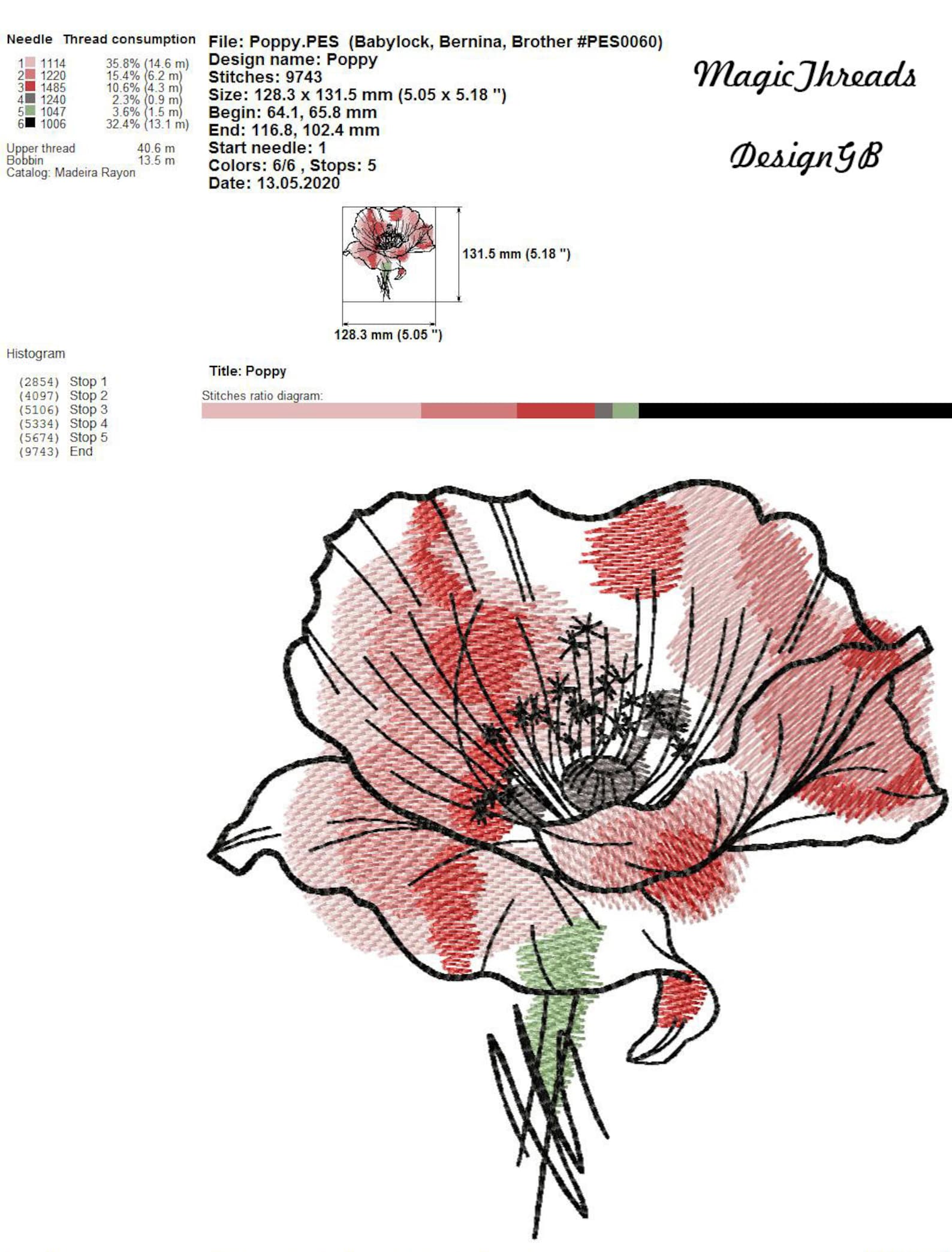 Poppy Machine Embroidery Designs, Poppy Embroidery, Flowers Design ...