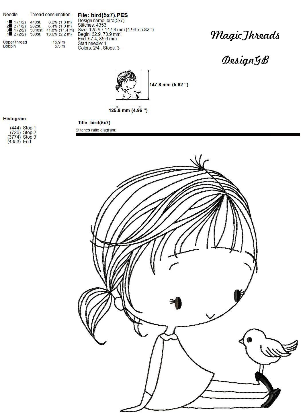 Little Bird Machine Embroidery Design Applique, Embroidery Girl, Kids ...