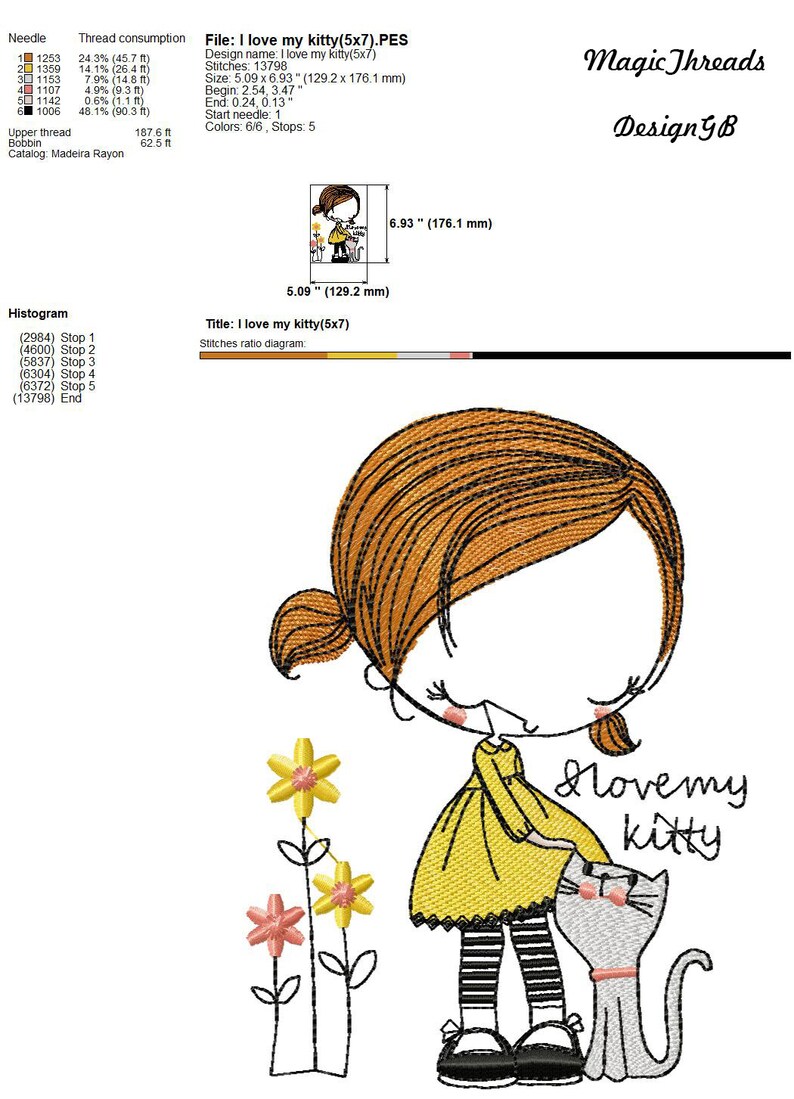 I Love My Kitty Machine Embroidery Design Embroidery Girl - Etsy