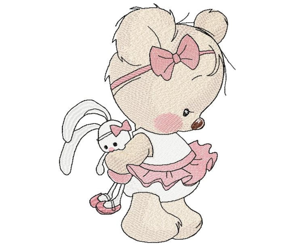 Bear Girl Machine Embroidery Design Embroidery Bear Kids - Etsy