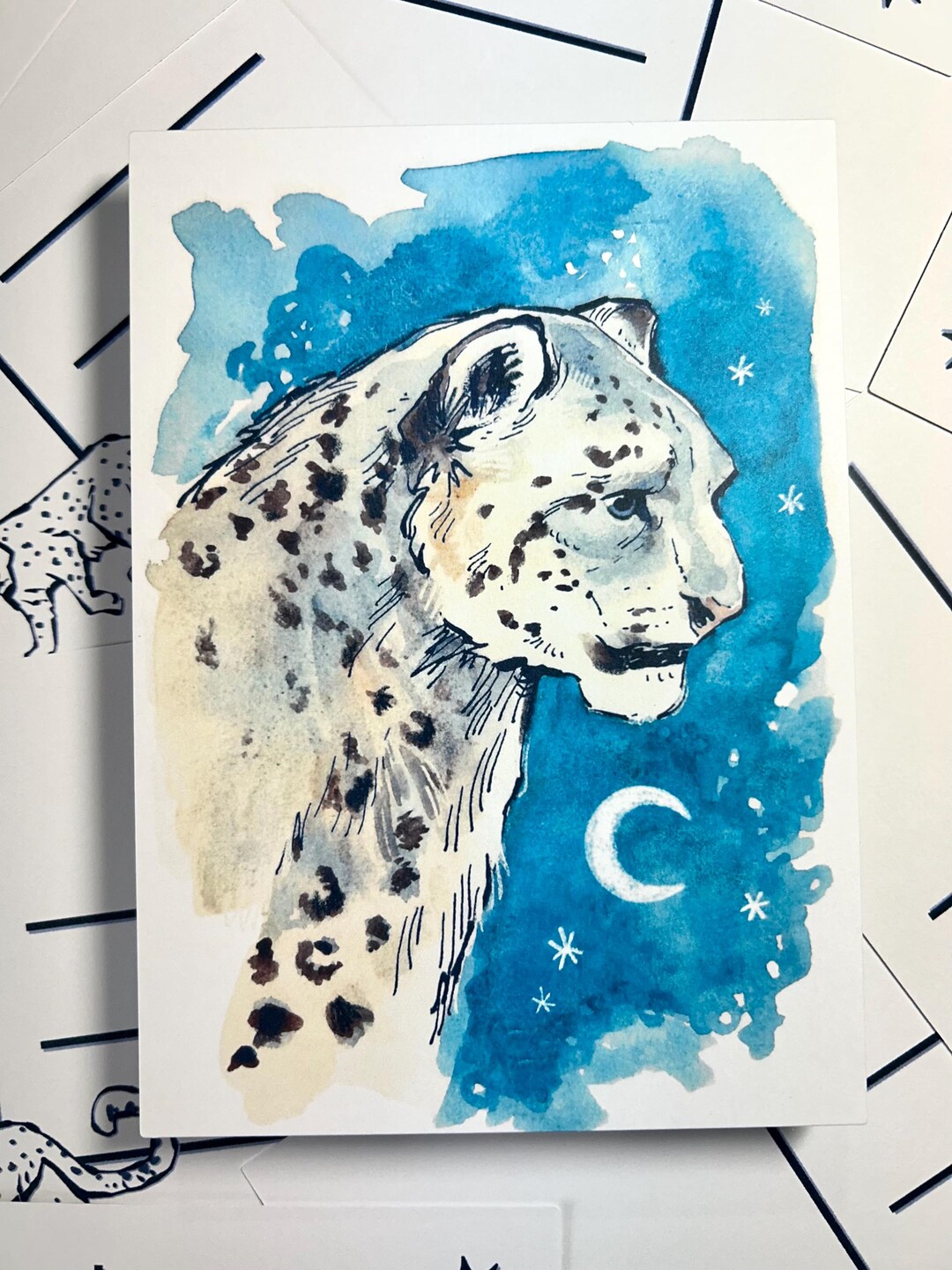 Snow Leopard Postcard Art Print - Etsy